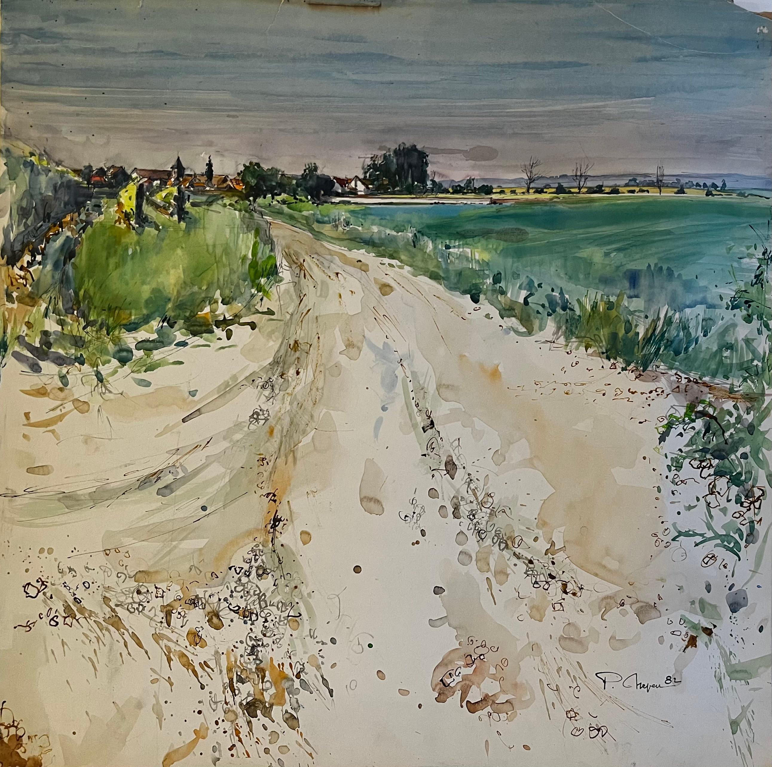 Pierre Neveu - French Open Landscape Watercolor Fields and Sky ...