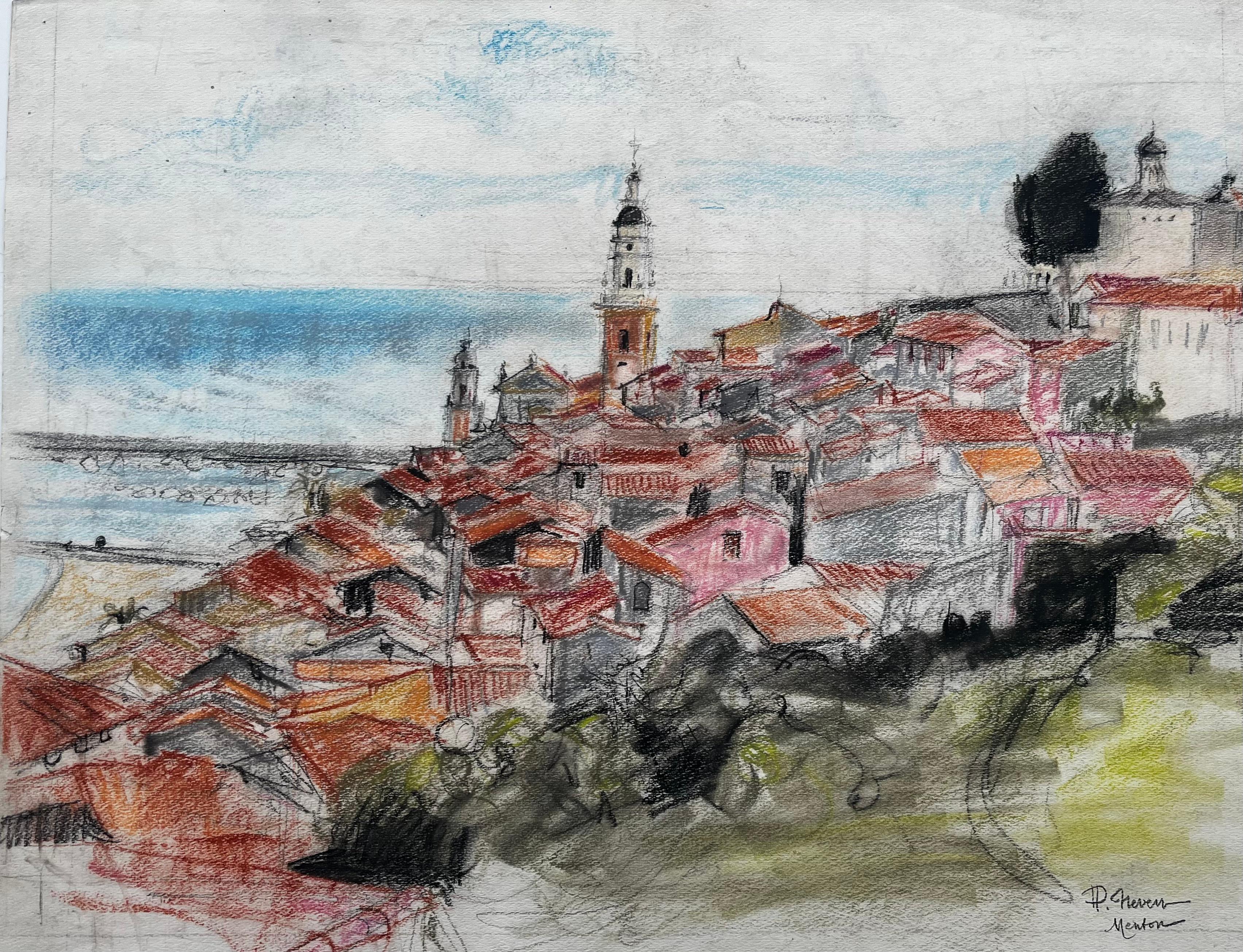 Pierre Neveu - Menton French Riviera Rooftops Seascape Pastel Pierre ...