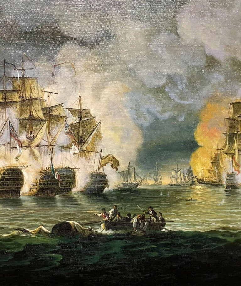 Edgar S. Nucum - HUGE NAVAL HISTORICAL BATTLE ENGAGEMENT SCENE - SIGNED OIL PAINTING EDGAR NUCUM ...