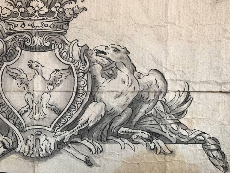 Unknown - Fine Old Master Drawing - Heraldic Crest Coronet and Shield ...