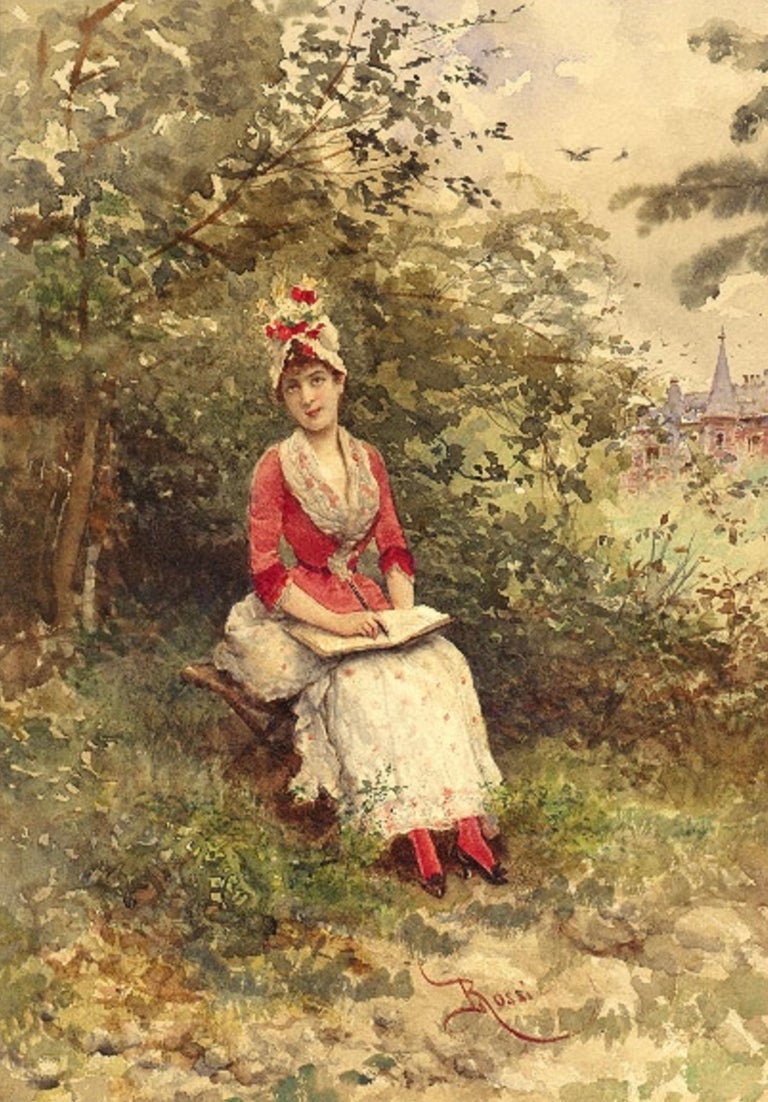Lucius Rossi - Pretty Woman in a Red and White Dress with Flowers in ...