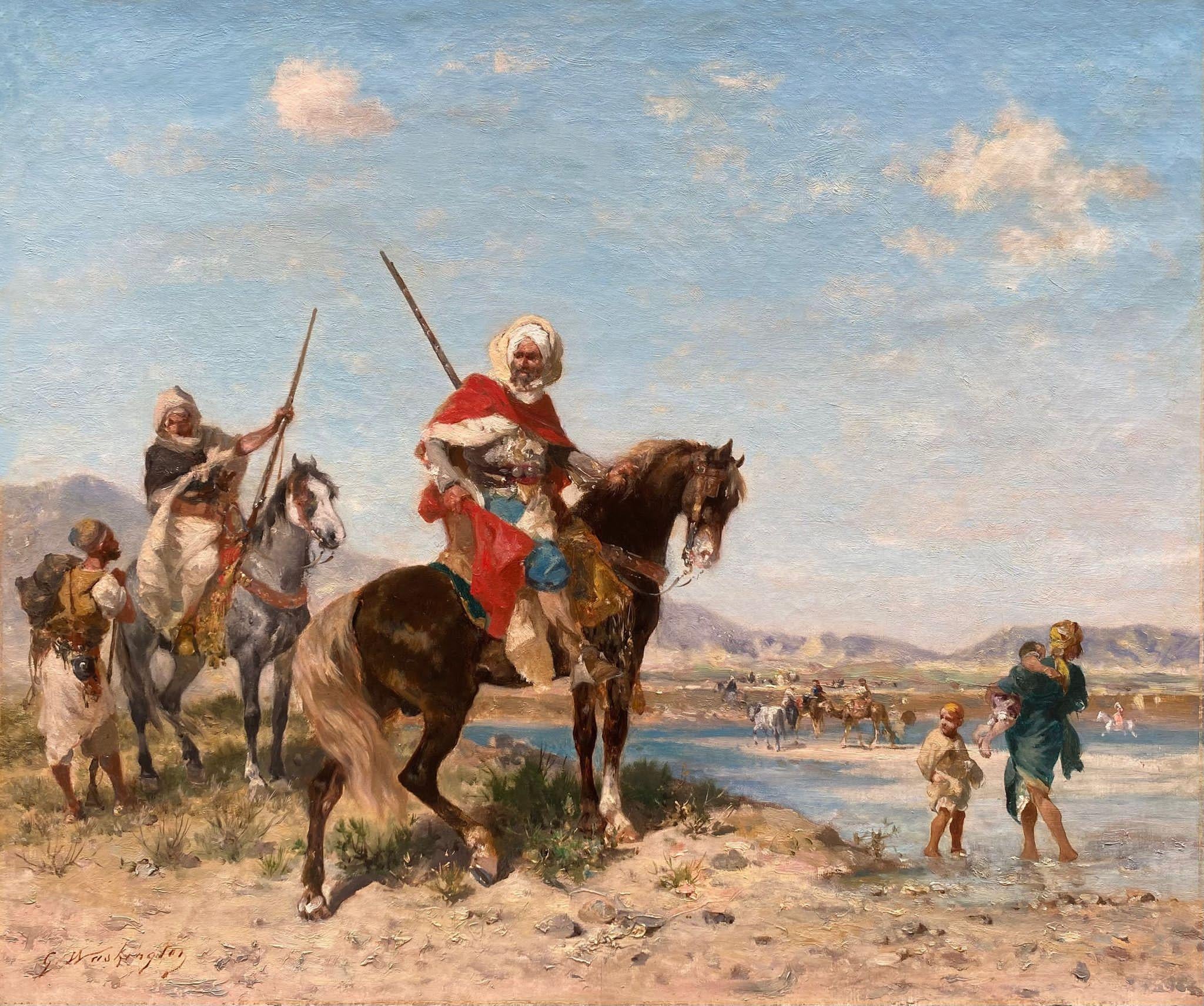 Georges Washington - Horsemen by an Oasis, 19th Century Signed Orientalist Landscape For Sale at ...