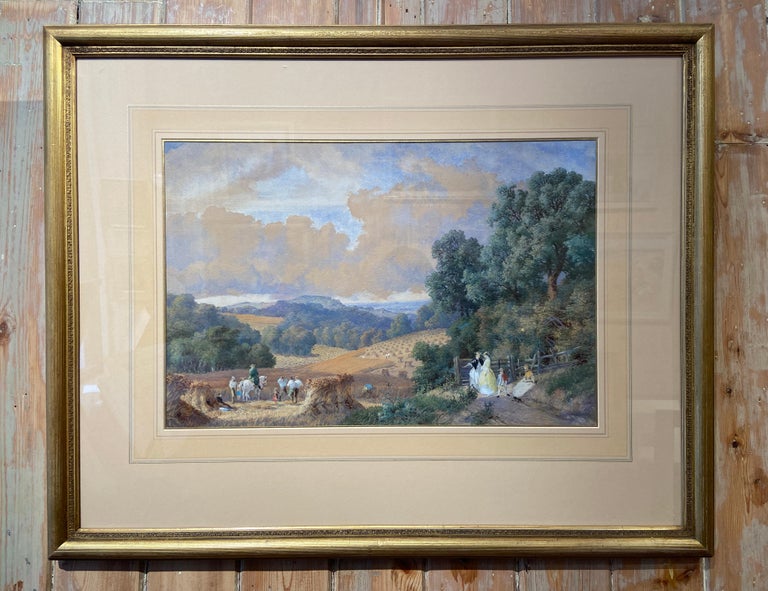 Charles Grant Davidson RWS - The Cornfield, harvest scene, watercolour ...