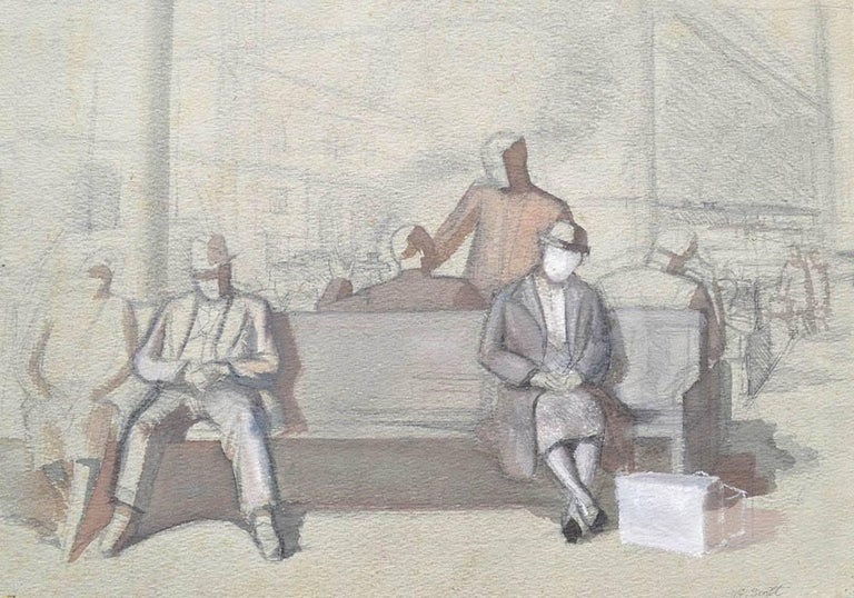 Gordon Scott - Waiting for the Train - Mid 20th Century Pencil and Wash ...