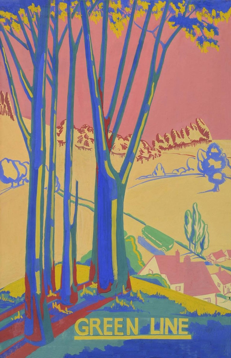 Hazel Bruce Dunlop - Green Line, Travel Poster Original Artwork 20th ...
