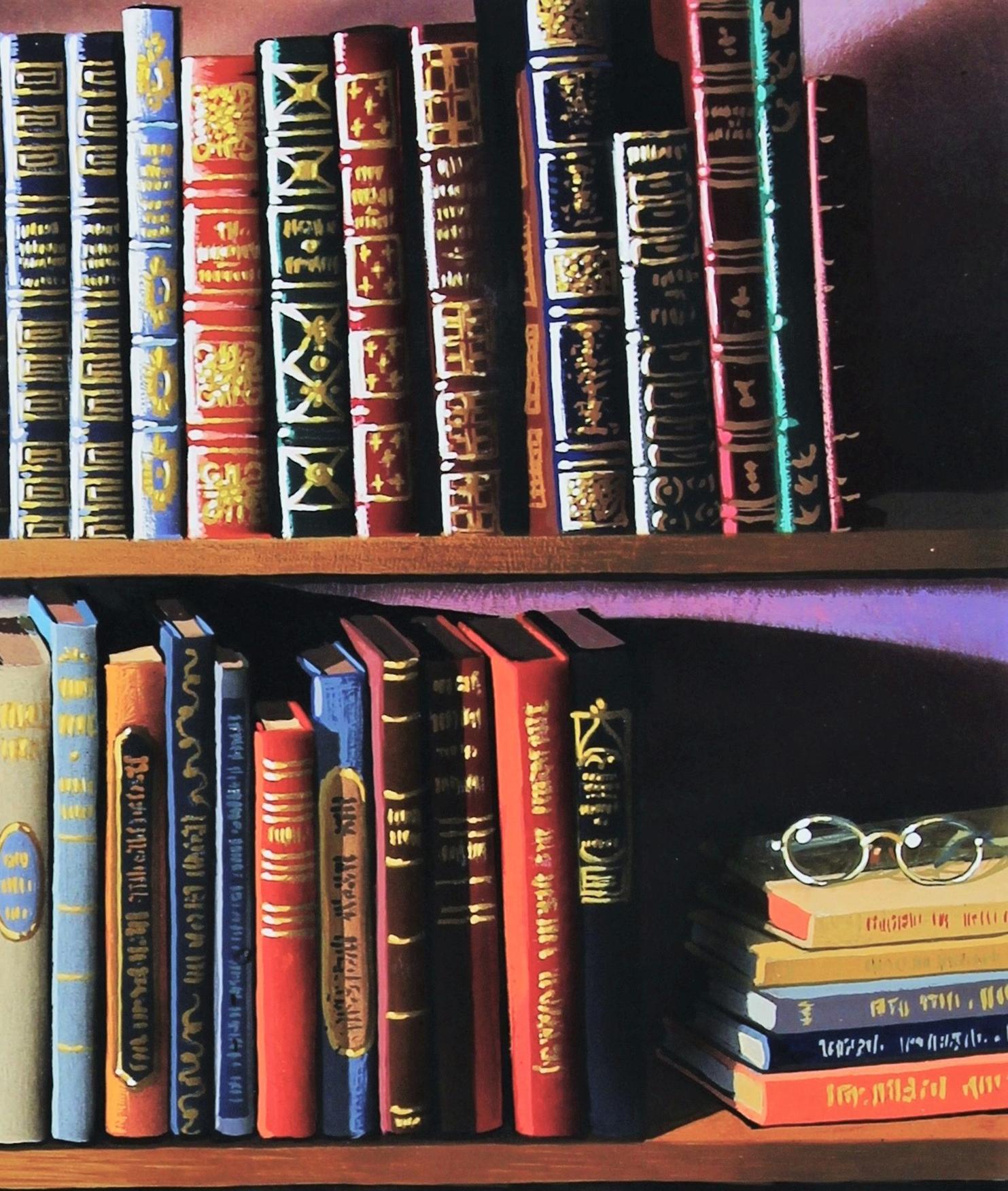Daniel K. Tennant. - Red and blue photorealist library painting ...