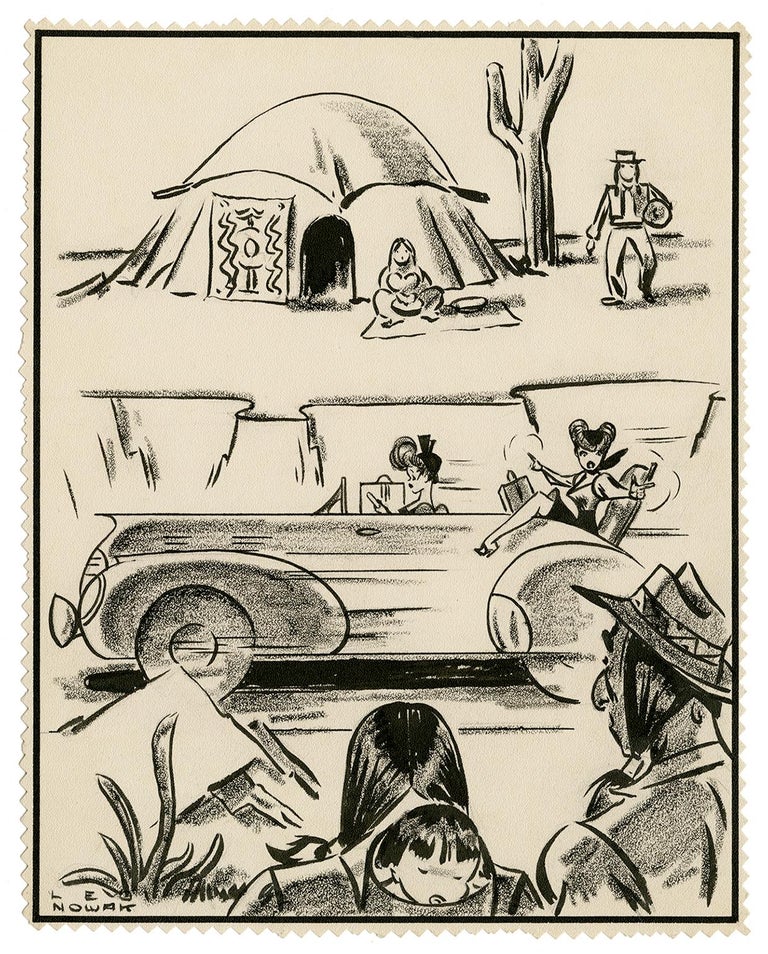 Leonard Nowak - Tourists — vintage drawing, original ''Superman ...