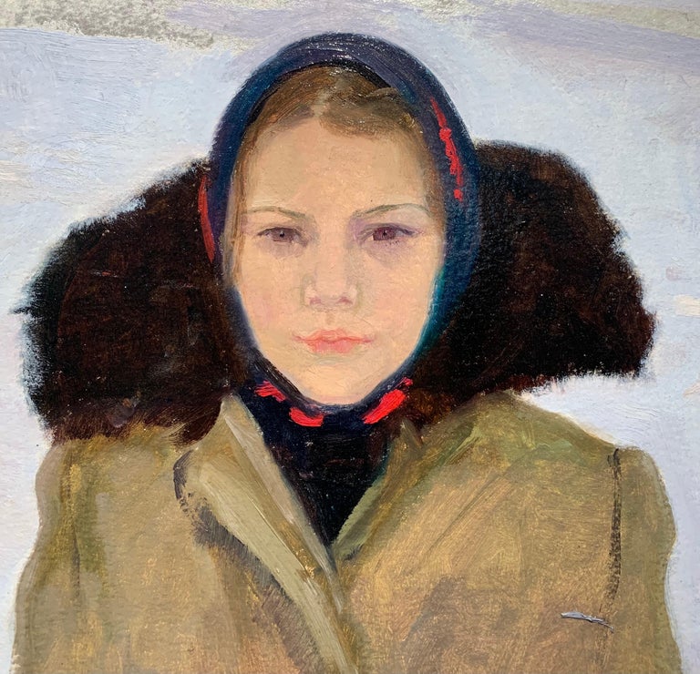 Anatoly Levitine - "Sashenka" Oil cm. 40 x 50 1981 Woman, Russia, snow ...