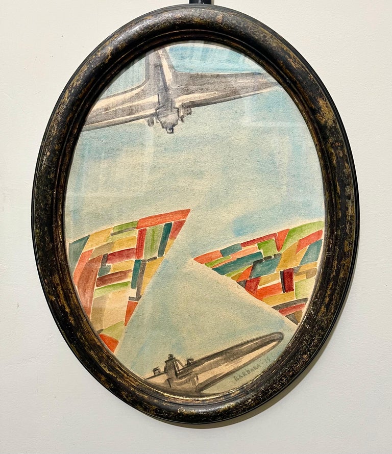 Barbara ,Olga Biglieri - “ In flight” watercolour Oval cm 30 x40 1935 ...
