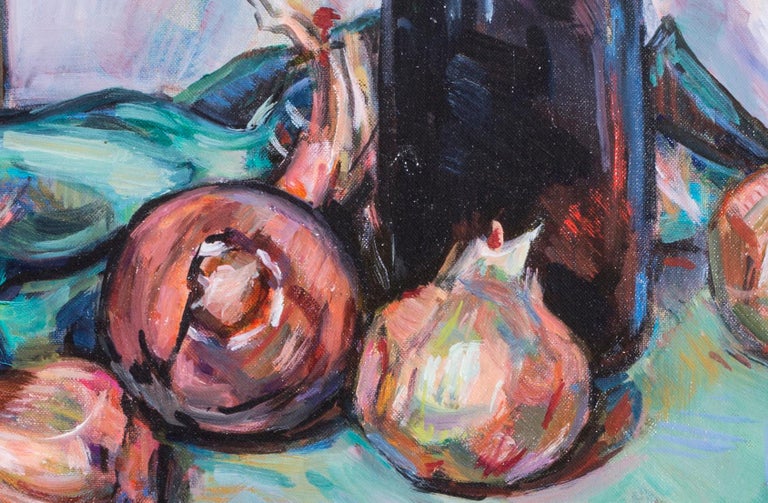 Richard Walker - Onions, 20th Century still life with strong green and ...