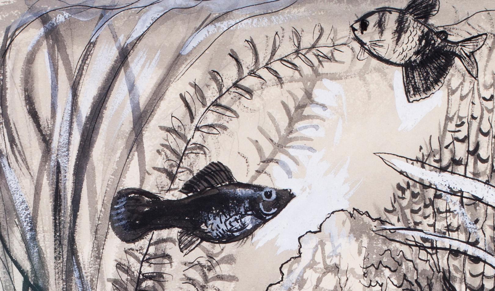 Derrick Latimer Sayer - Mid 20th Century ink on paper drawing of fish ...