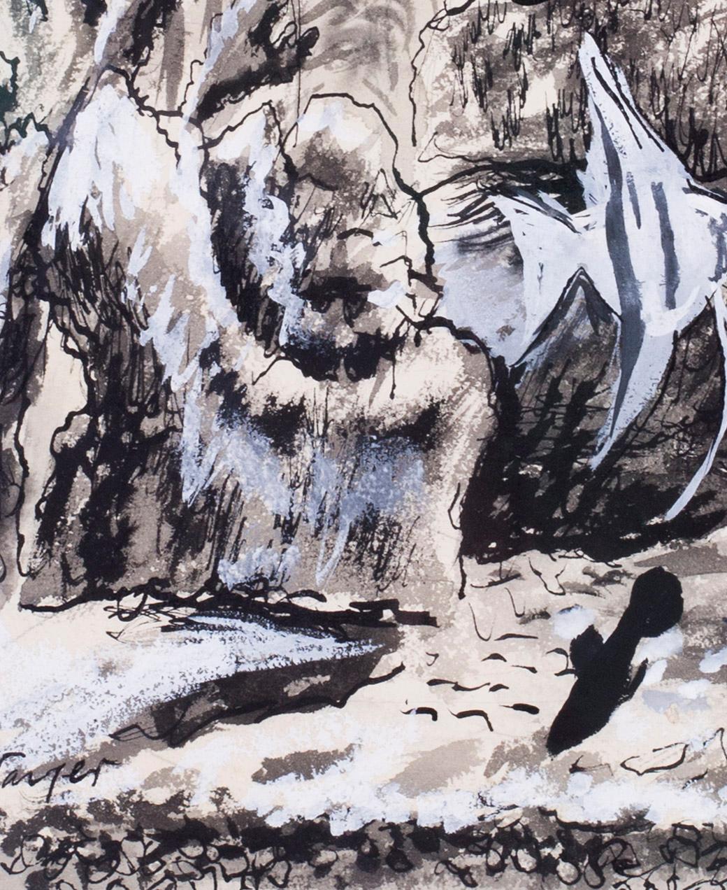 Derrick Latimer Sayer - Mid 20th Century ink on paper drawing of fish ...