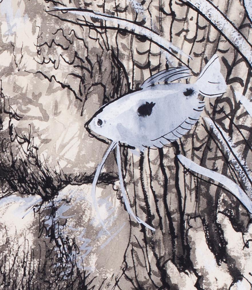 Derrick Latimer Sayer - Mid 20th Century ink on paper drawing of fish ...