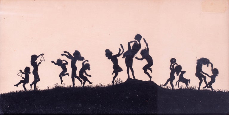 Pair of early 20th Century silhouette ink pictures of a procession of ...