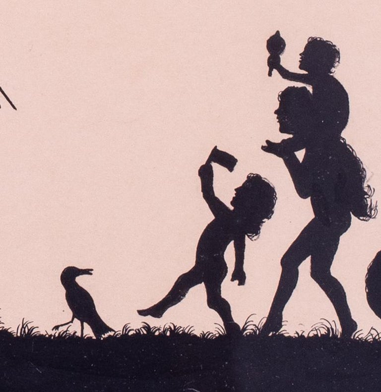 Pair of early 20th Century silhouette ink pictures of a procession of ...