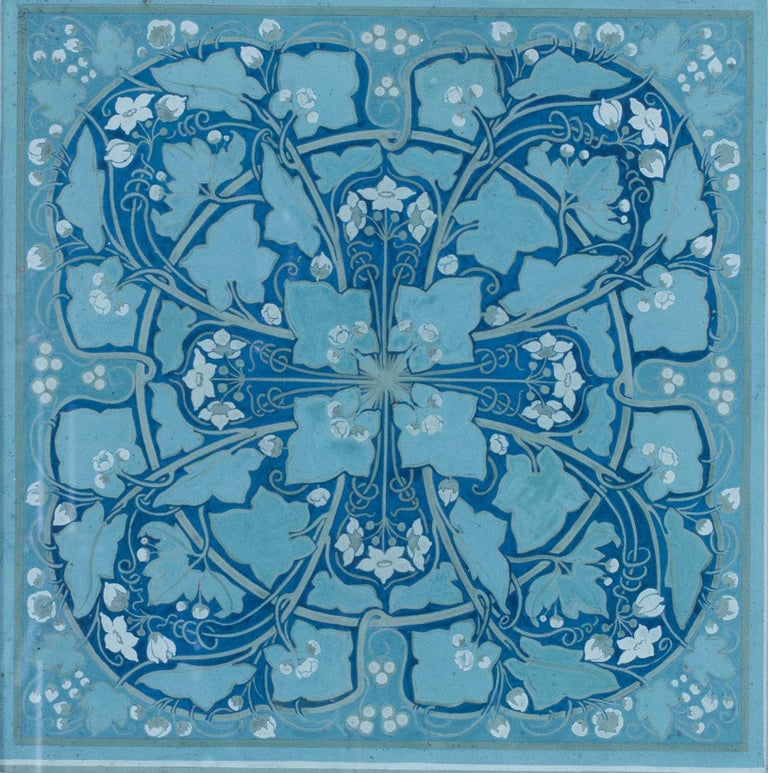 Edward Ridley - A squared design featuring ivy in blossom, blue green ...