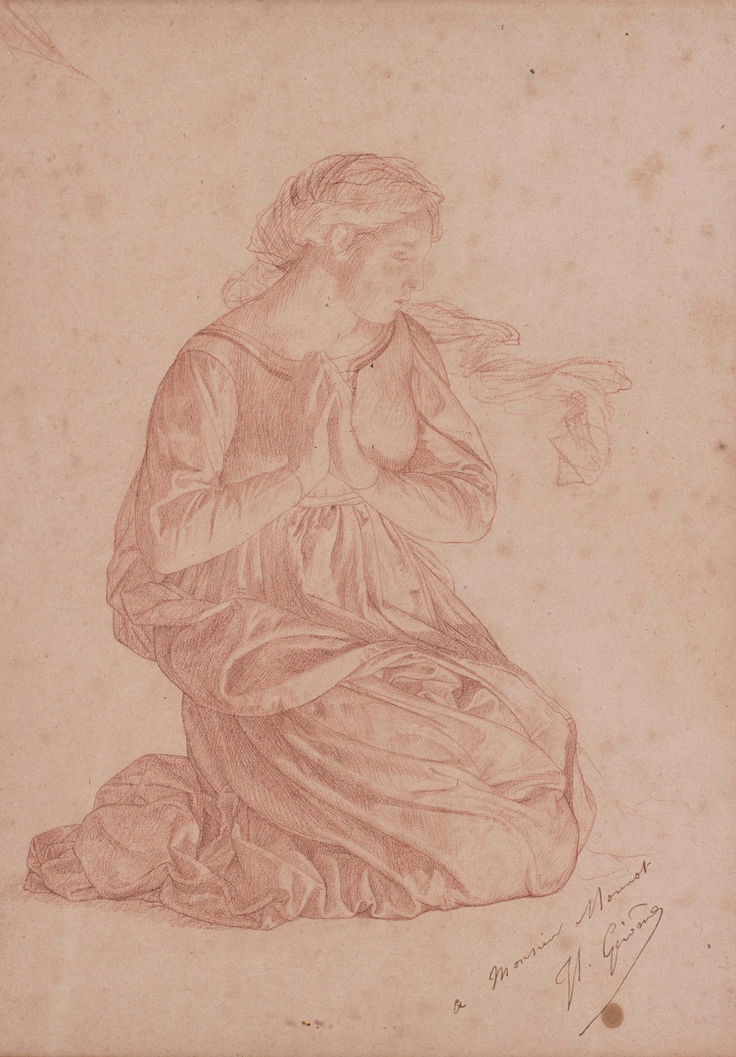 Jean-Léon Gérôme - French, 19th Century drawing of a Lady in prayer by ...