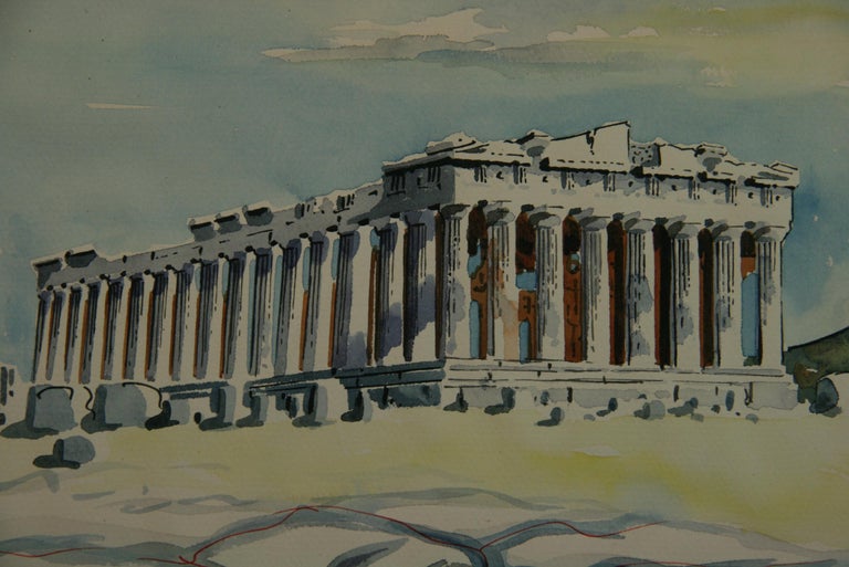 Unknown - Parthenon Greece Watercolor landscape 1940 For Sale at 1stDibs