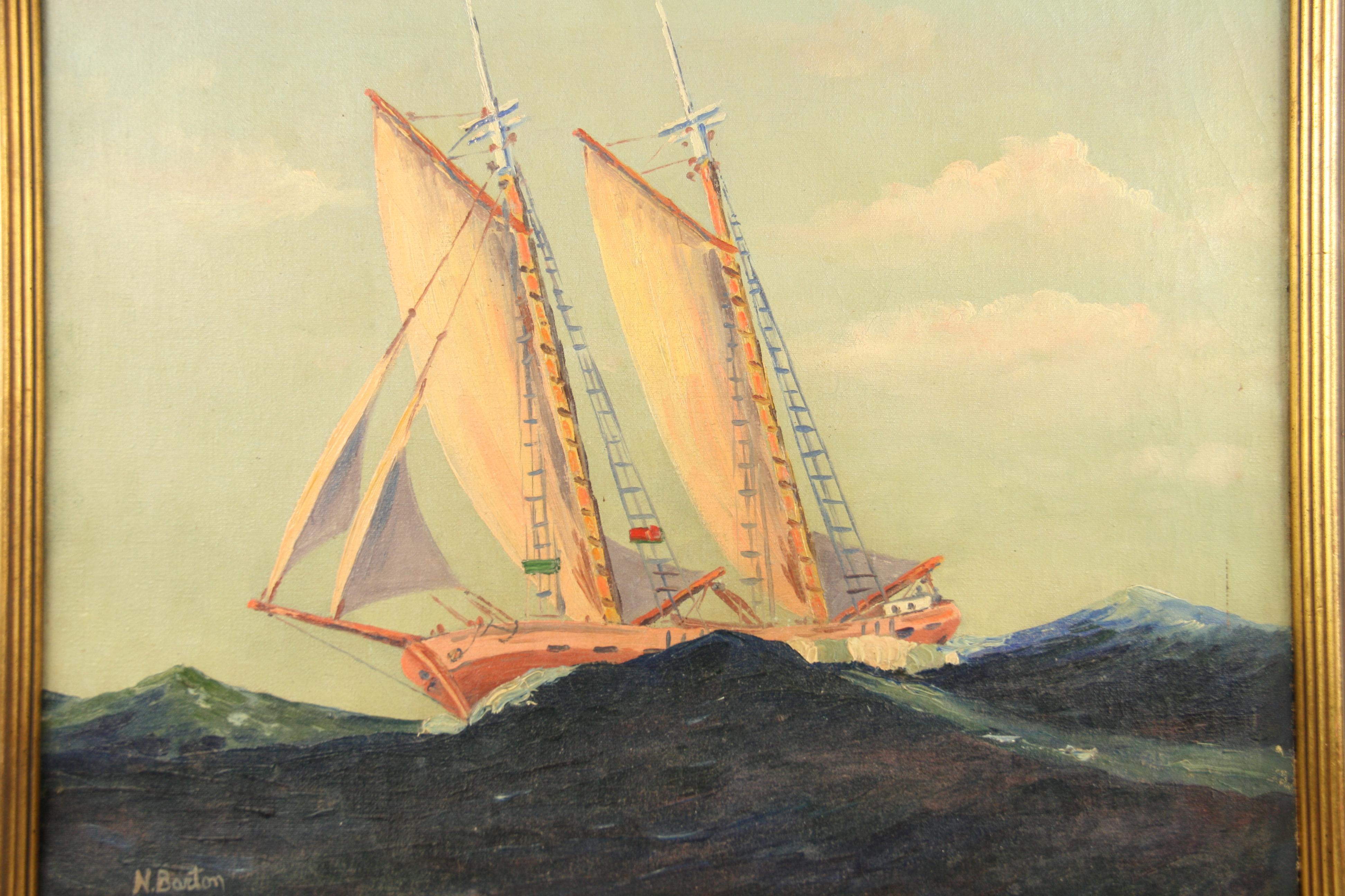 N.Barton - Sailing in Rough Waters Seascape Painting For Sale at ...