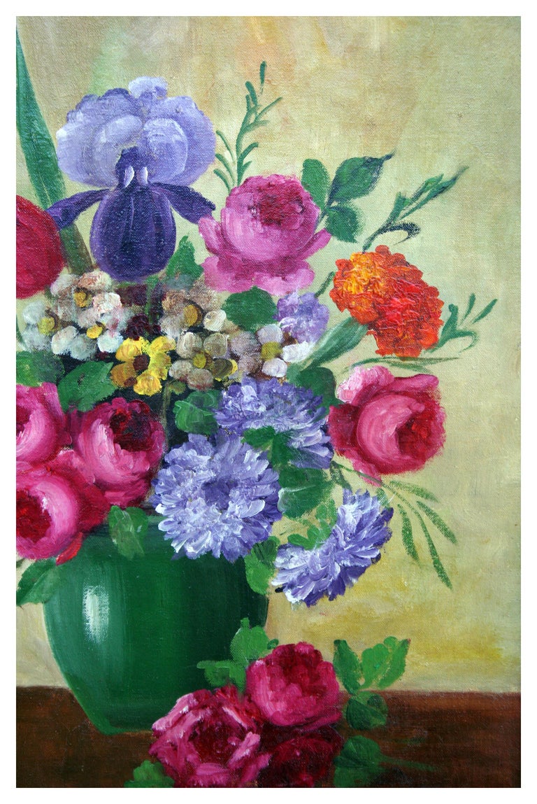 Henry Leon Sanger - Early 20th Century Vibrant Roses and Iris Bouquet ...