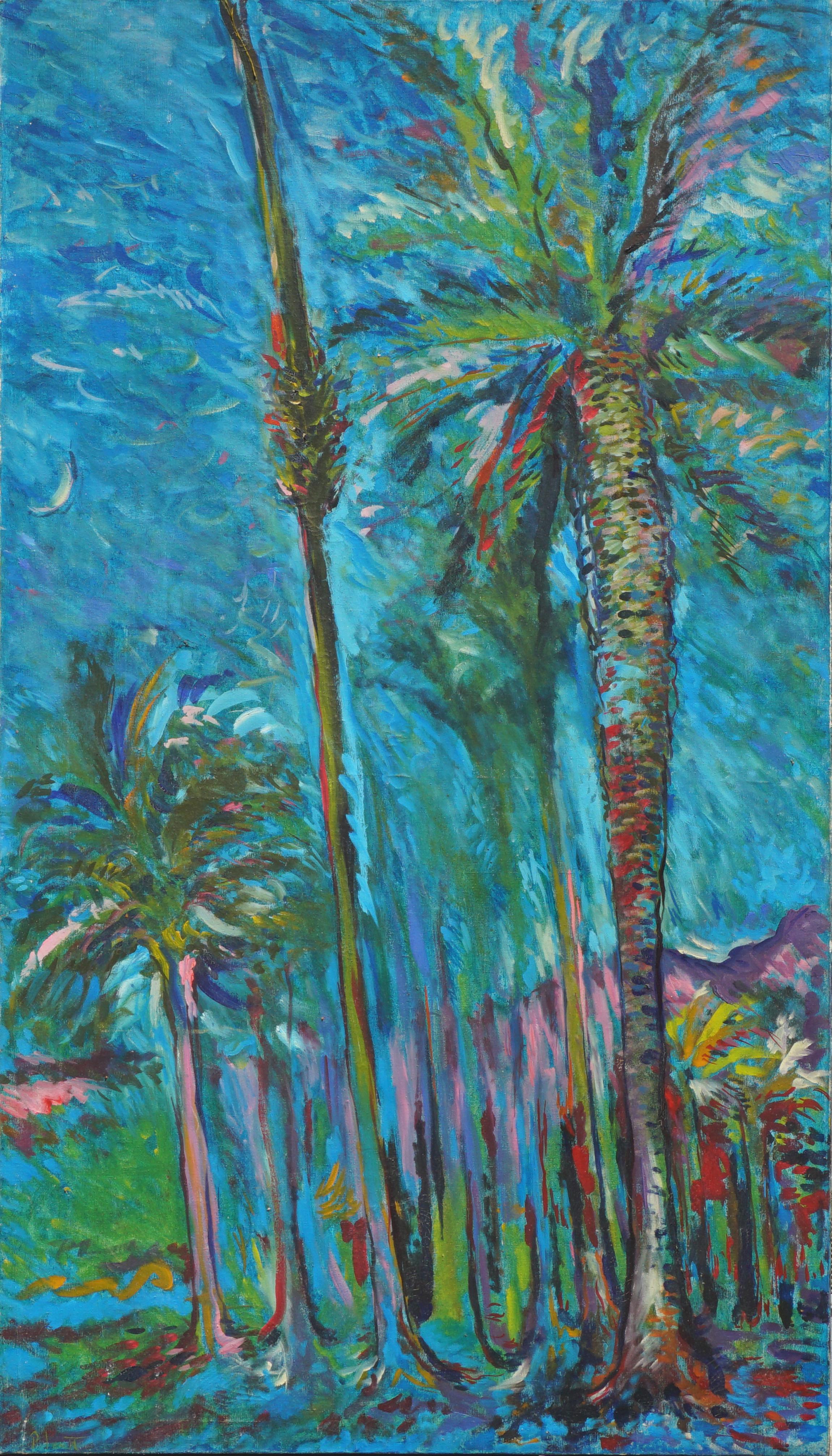 Plant - Mid Century Fauvist Palm Trees Landscape at 1stDibs