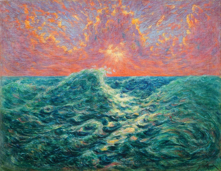 John Henry Ramm - Fauvist Ocean Wave and Sunset, 1920's Seascape For ...