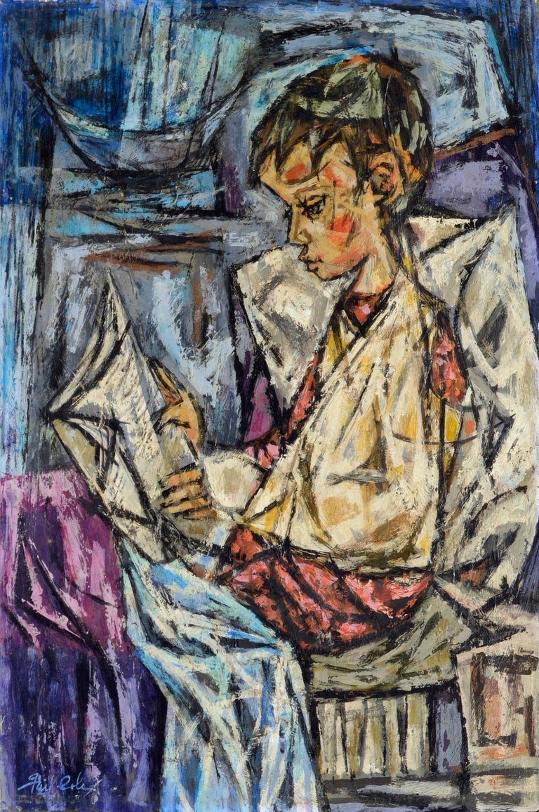 Gail Shepardson Cole - Reading in Bed - Cubist Abstract Figurative For ...