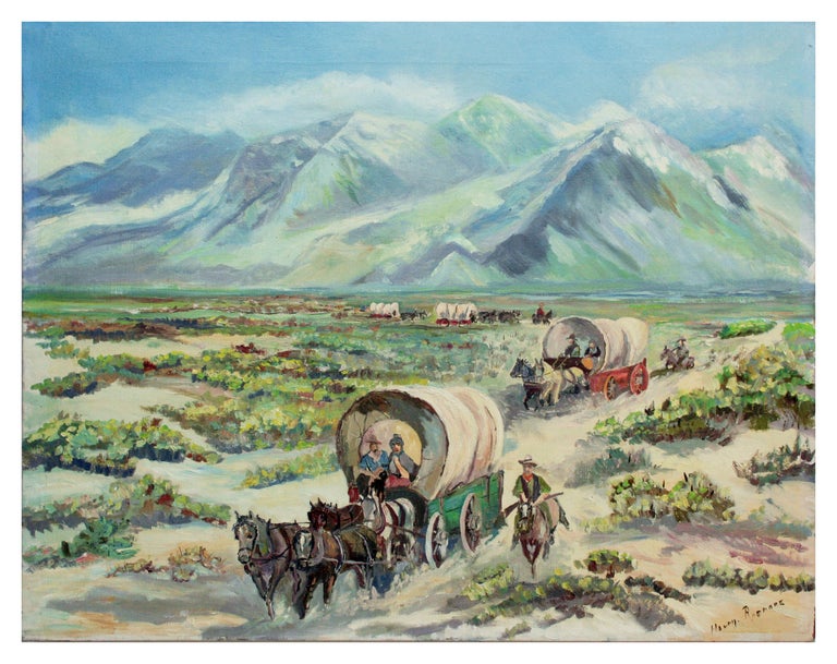Harry Roerade - Oregon Trail, Vintage 1970s Western Figural Landscape ...