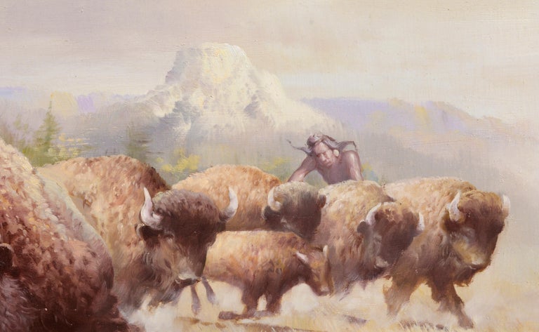 Troy Denton - Buffalo Hunt with Rifle, Realist Figurative Landscape at ...