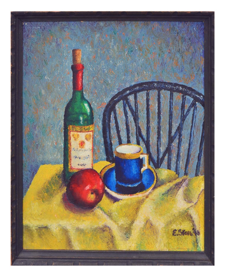 E. Star - Apple and Wine Bottle Vibrant Contemporary Still-Life For ...