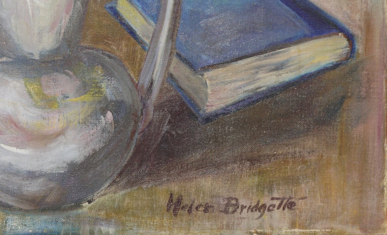 Helen Bridgette - Mid Century Yellow Chrysanthemums and Book Still Life ...