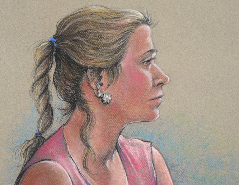 Marilyn Thompson - Portrait of a Woman in a Pink Vest - Pastel on Paper ...
