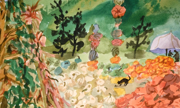 Les Anderson - Farm in Autumn with Corn and Pumpkins in Watercolor on ...