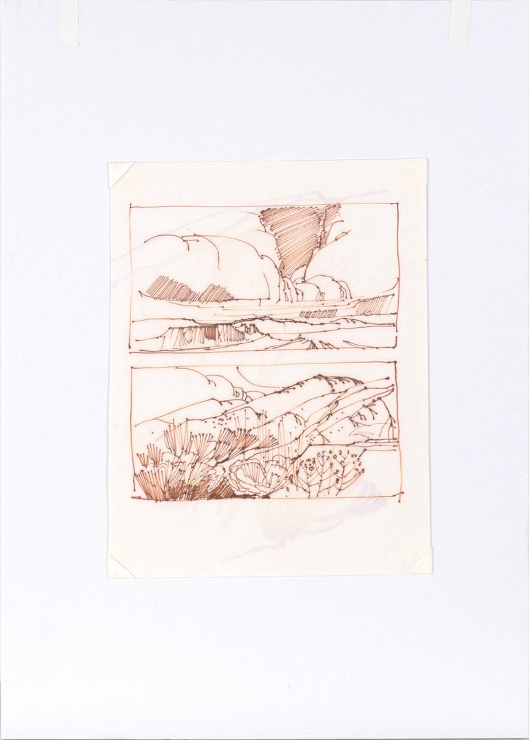 Laurence Sisson - Two High Desert Landscapes - Line Drawing in Sepia ...
