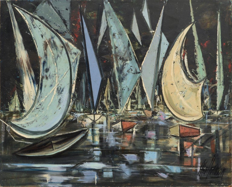 Ray Mathewson - Sail Boat Races Sausalito, Mid Century Modern Abstract ...