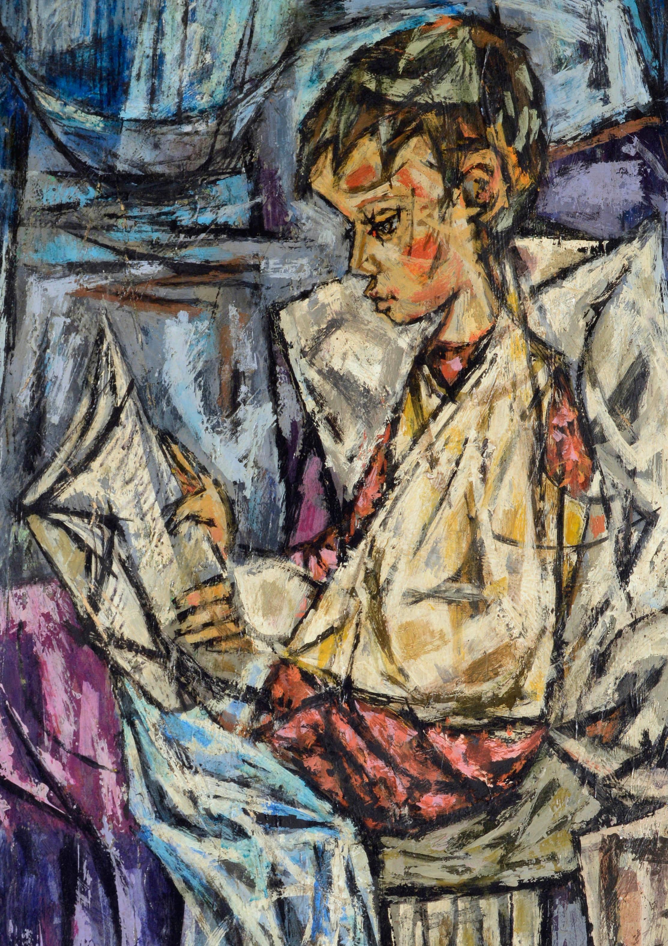 Gail Shepardson Cole - Reading in Bed - Cubist Abstract Figurative For ...