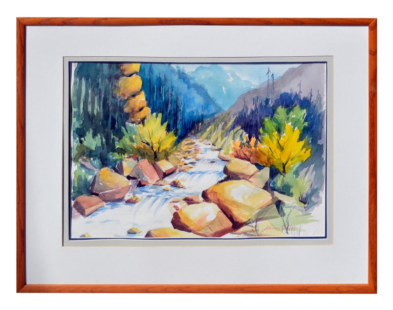 Henry Hank Volle - Mountain River Watercolor Landscape For Sale at 1stDibs