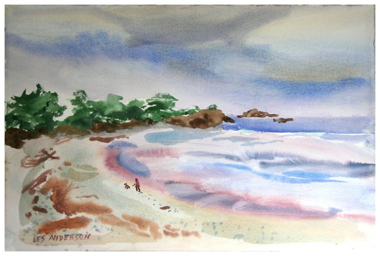 Les Anderson - Beach Walk with a Friend Figurative For Sale at 1stDibs