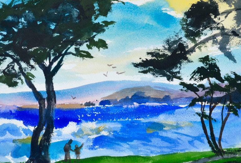 Les Anderson - Vintage Figurative Seascape -- Walk Along the Bluff at ...