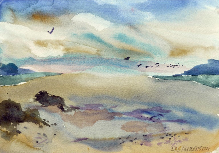 Les Anderson - Vintage Soft Sunset Watercolor Seascape For Sale at 1stDibs