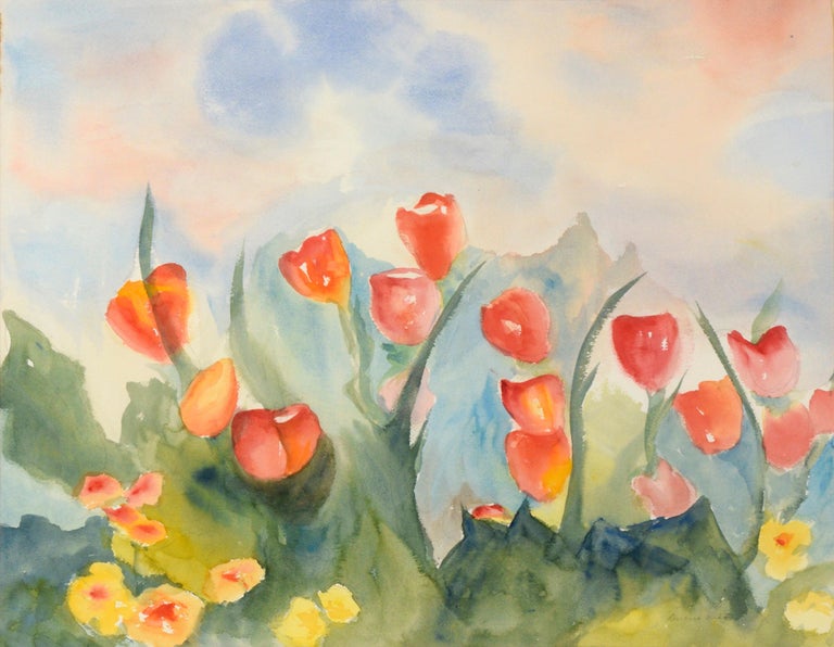 Duane Reid - Red Tulips and California Poppies, Landscape For Sale at ...