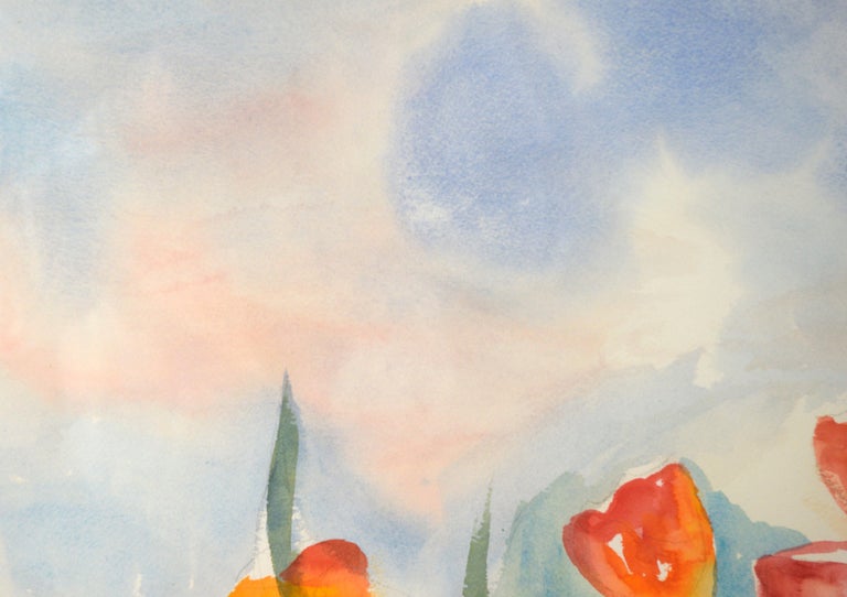 Duane Reid - Red Tulips and California Poppies, Landscape For Sale at ...