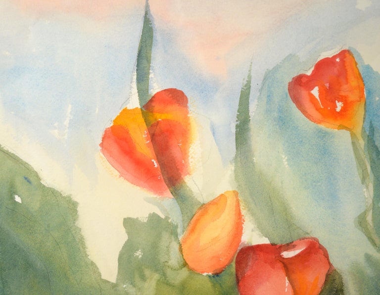 Duane Reid - Red Tulips and California Poppies, Landscape For Sale at ...