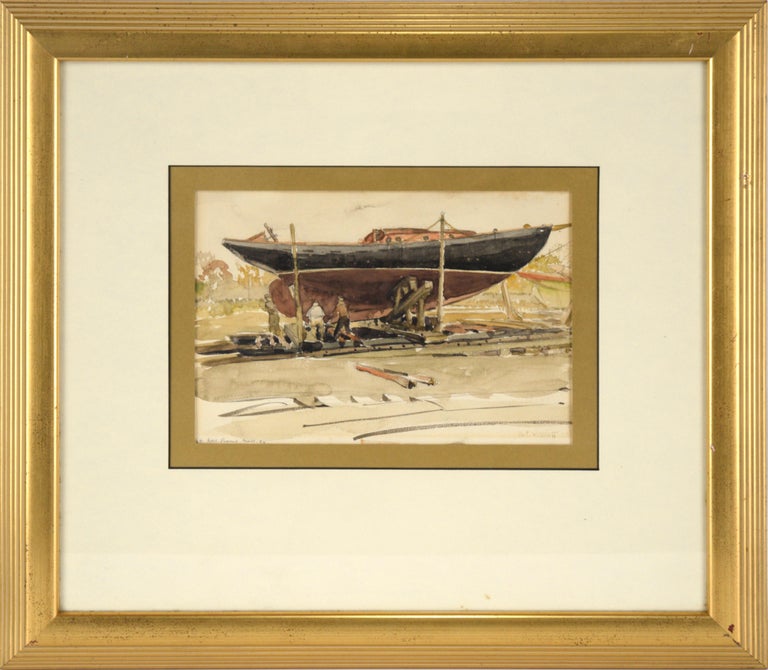 Warren Chase Merritt - Boat at the Dry Dock - Watercolour Landscape For ...