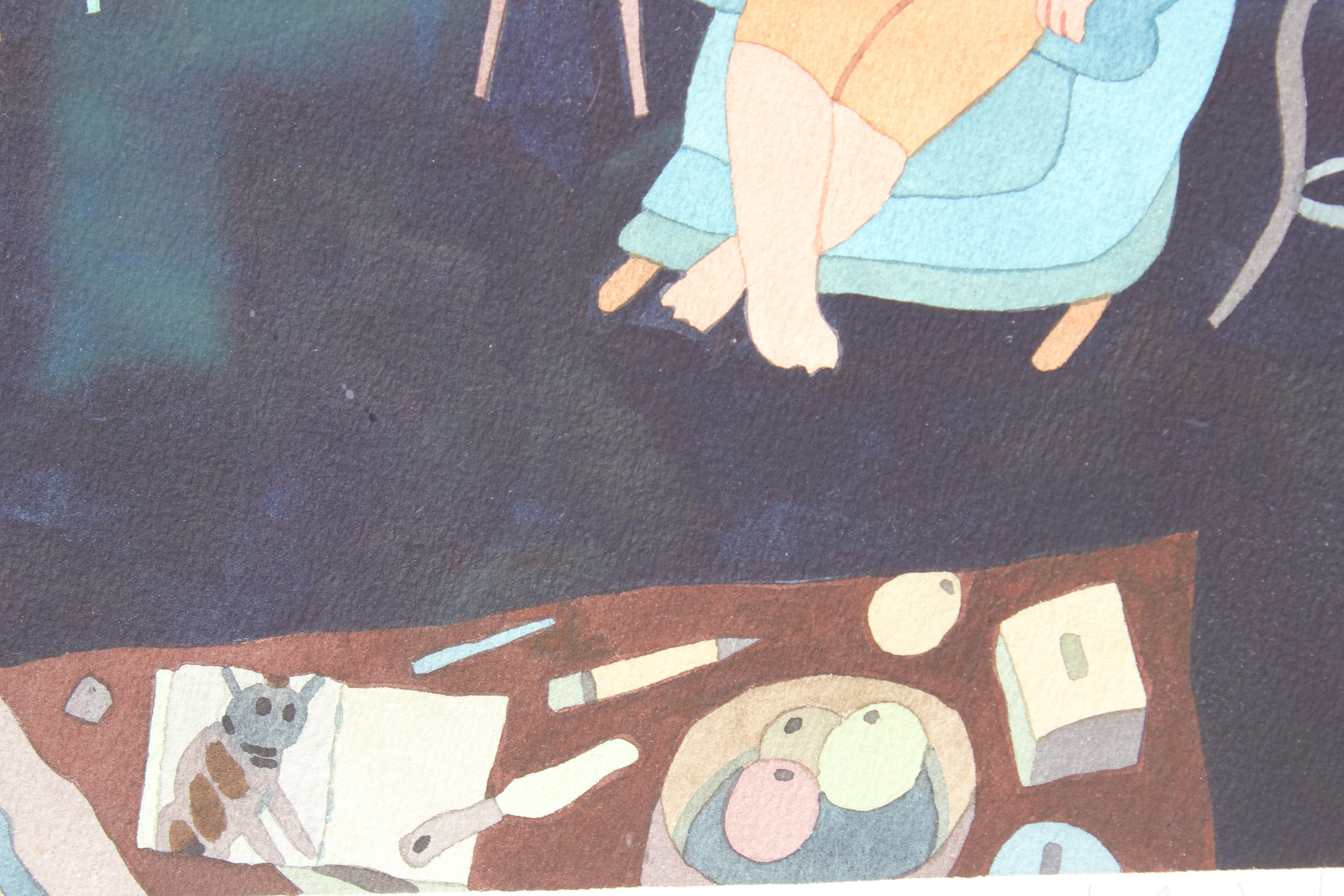 Carl Molno - Whimsical Modern Watercolor Painting of an Artist in his ...
