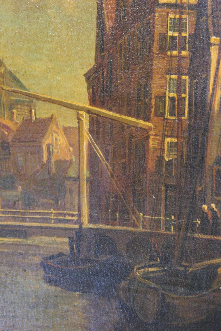 Berend Jan Brouwer - Dutch Canal Cityscape with Gondolas at 1stDibs