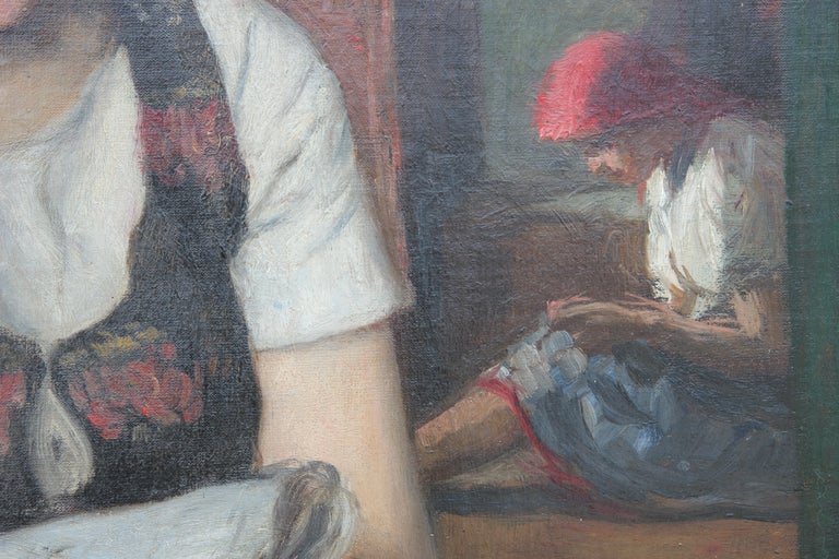 Oszkar Glatz - Naturalistic Portrait of Two Young Girls Reading For ...