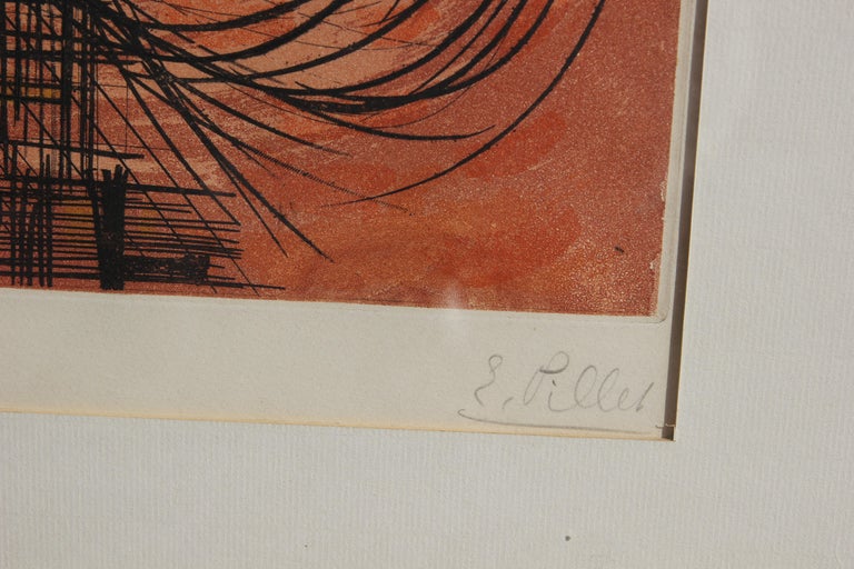 Edgard Pillet - Original Orange Tonal Opt Art Etching at 1stDibs