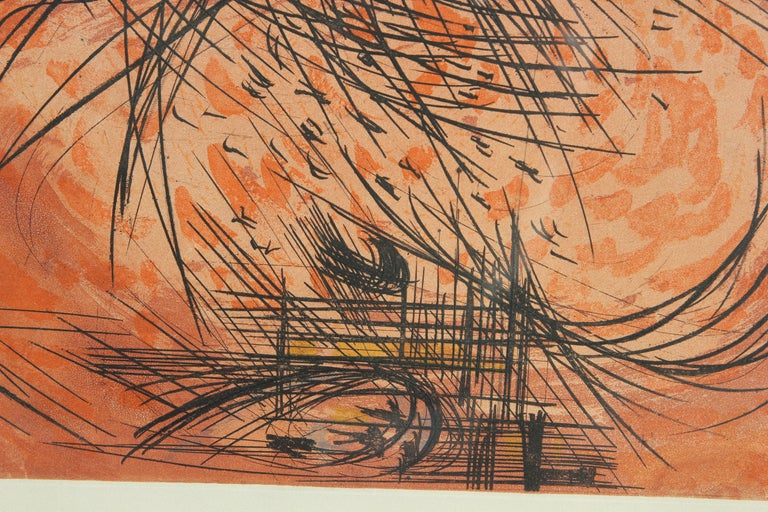 Edgard Pillet - Original Orange Tonal Opt Art Etching at 1stDibs
