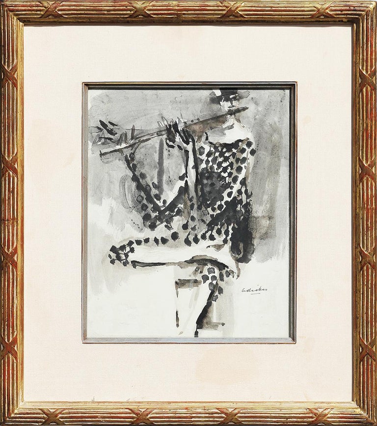 David Adickes - "Flutist" Black and White Abstract Figurative Painting ...